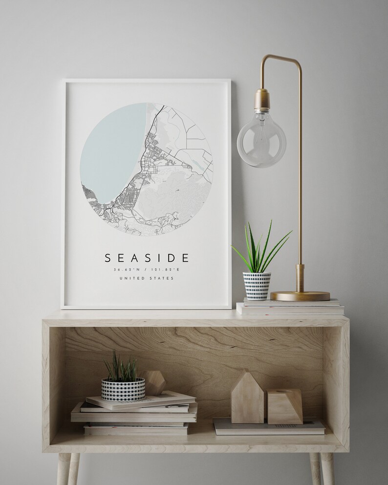 Seaside Map Seaside California City Map Home Town Map - Etsy