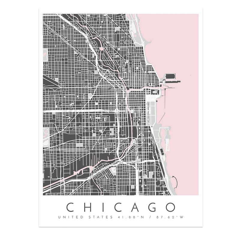 Chicago Map Print Chicago Print Chicago Map Chicago Poster | Etsy