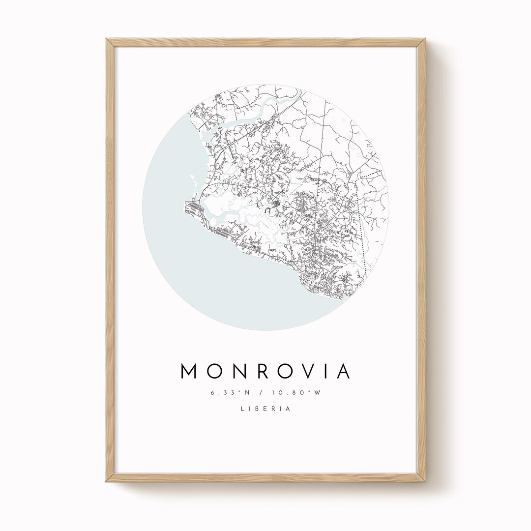 Monrovia Map Poster - Soft Blue and Grey Minimalist Wall Art - Etsy