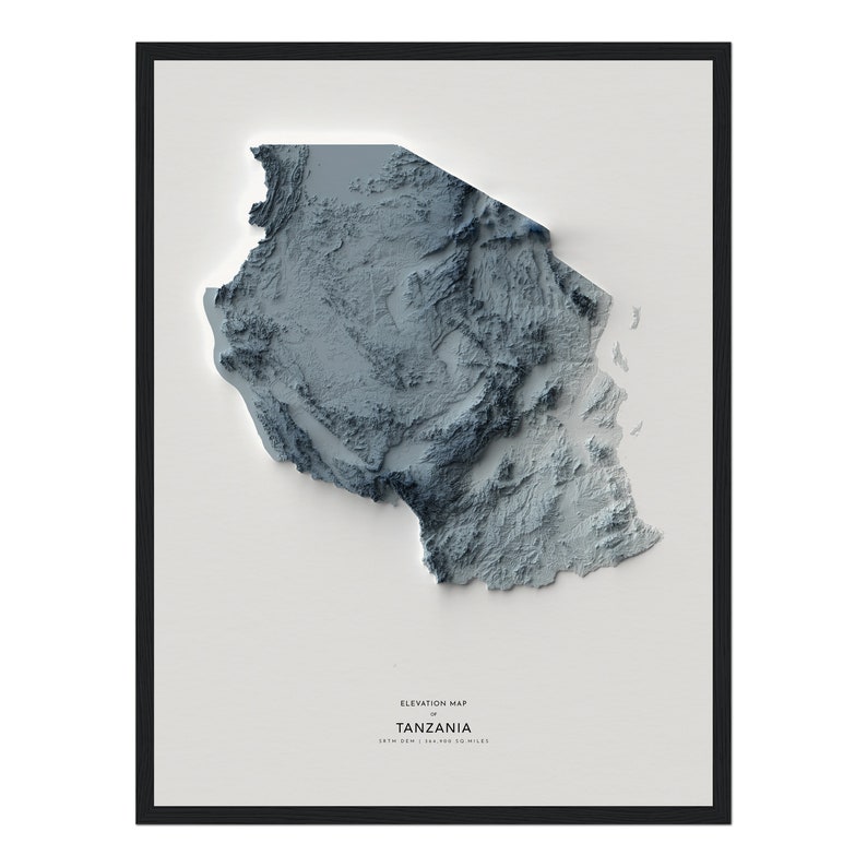 Tanzania Map, Elevation Map Print, Map Artwork, Tanzania Landscape ...
