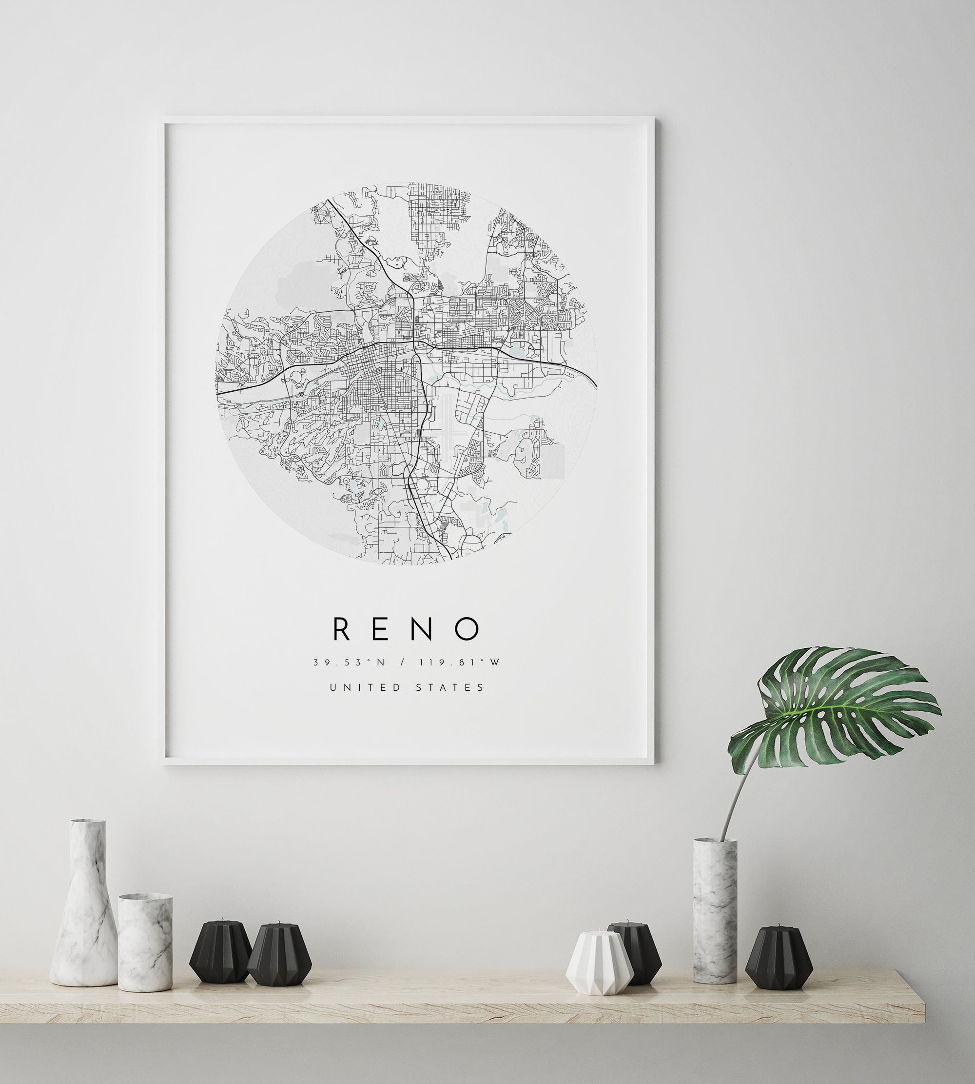 Reno Map, Minimalist Map, Reno Print, Reno Poster, Reno Art, Modern Map ...