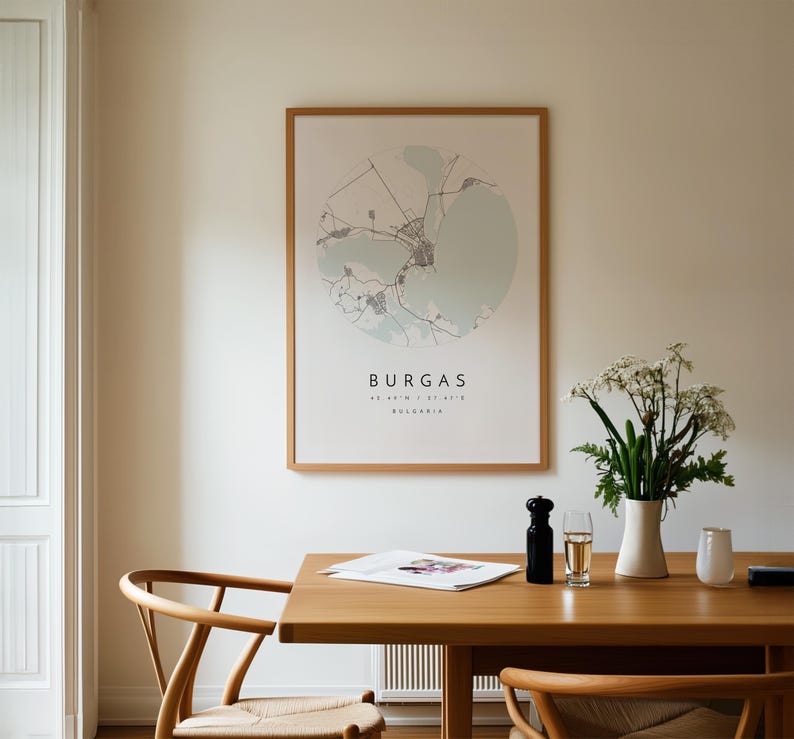 Burgas Map Print, Bulgaria, Minimalist Blue Grey (multiple Sizes) - Etsy