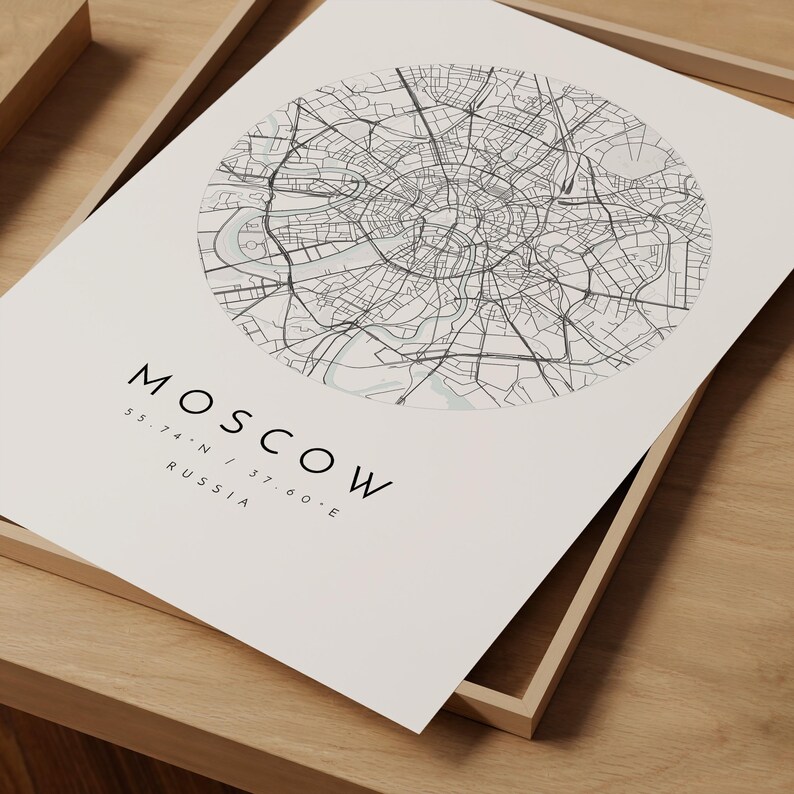 Moscow City Map Print: Minimalist Blue and Grey Wall Art - Etsy