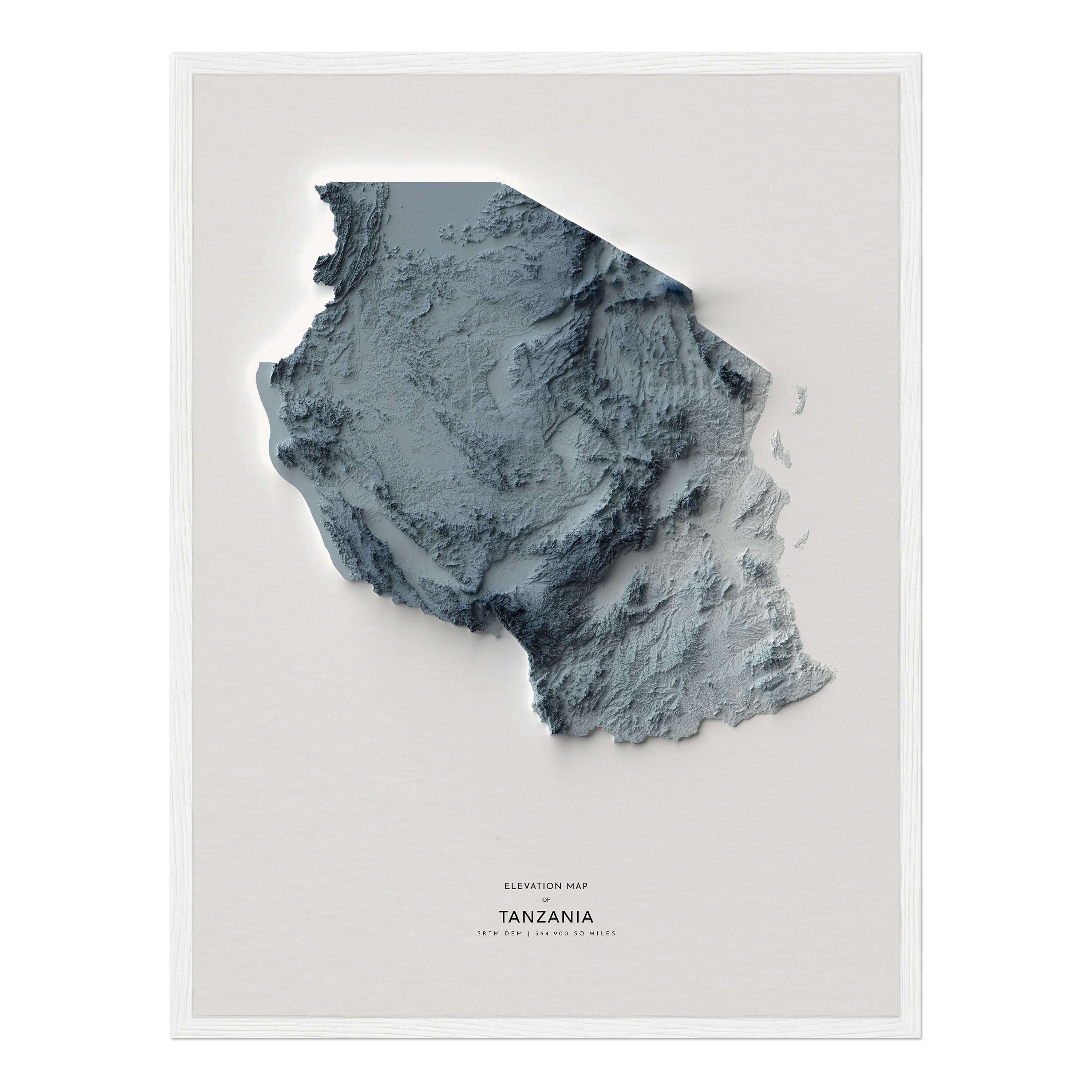 Tanzania Map, Elevation Map Print, Map Artwork, Tanzania Landscape ...