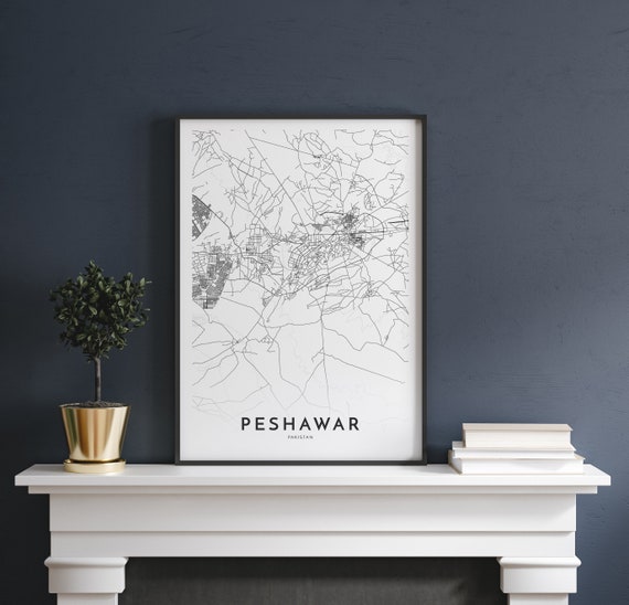 Pakistan Peshawar map city map print map of Peshawar Peshawar map art ...