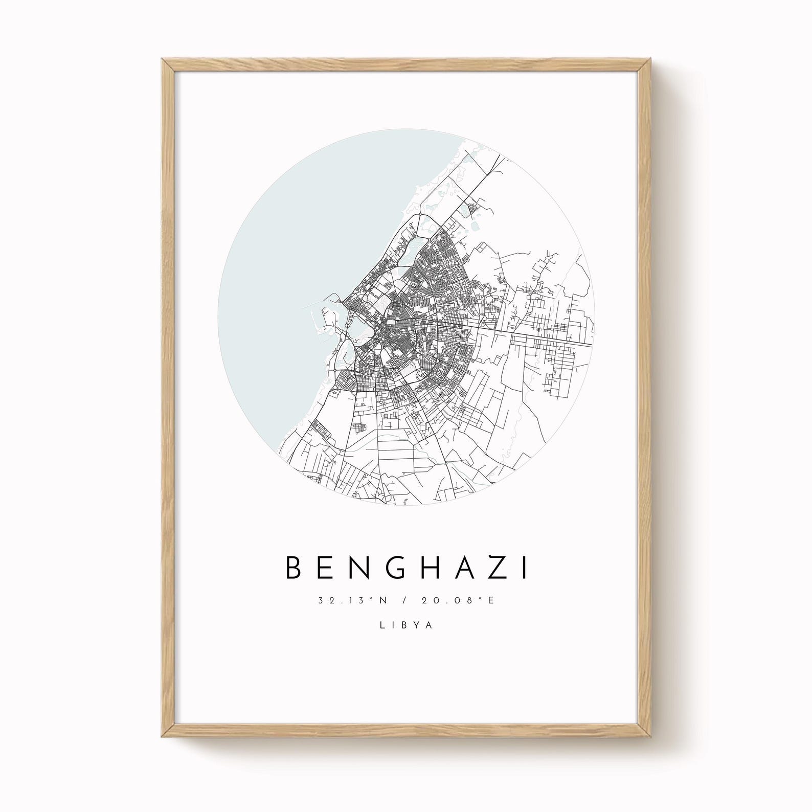 Benghazi City Map: Modern Wall Art Prints (matte Paper, Various Sizes ...