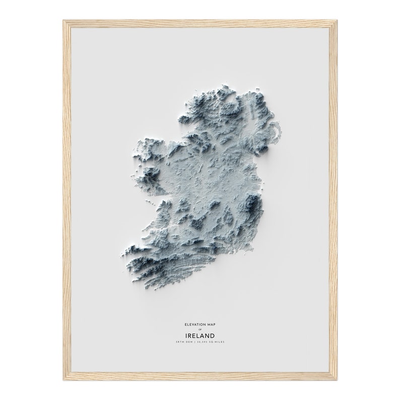 Ireland Map, Elevation Map Print, Map Artwork, Ireland Landscape ...