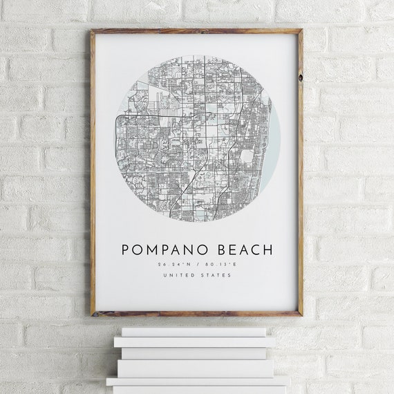 Pompano Beach Map Pompano Beach Florida City Map Home Town | Etsy