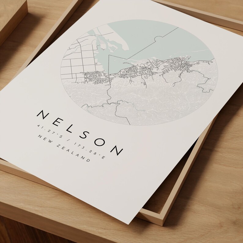 Nelson City Map Print: Minimalist Blue and Grey Wall Art - Etsy
