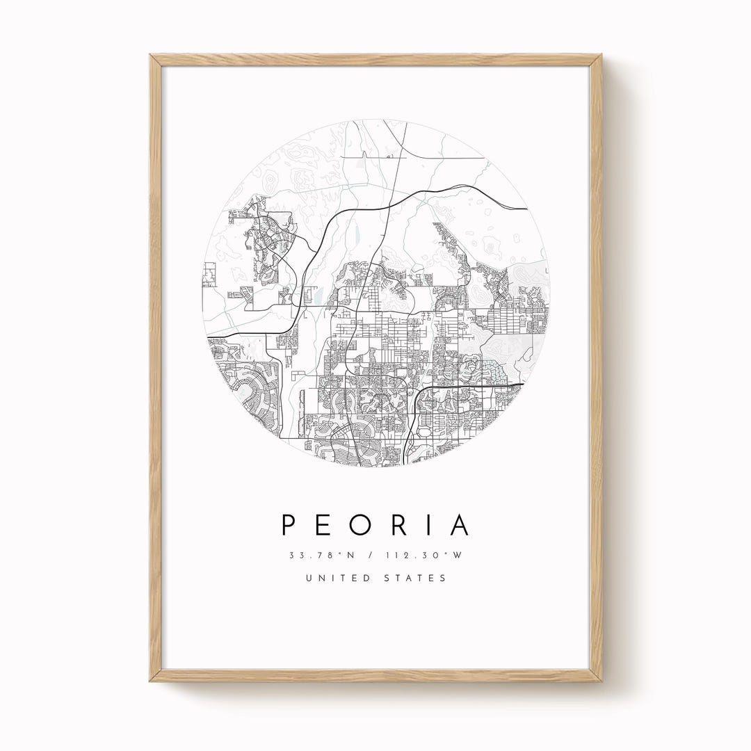 Peoria Map Poster: Modern Minimalist Design - Pale Blue Tones - Etsy