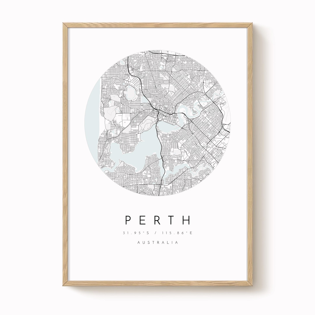 Perth City Map Print: Minimalist Blue-grey Wall Art - Etsy