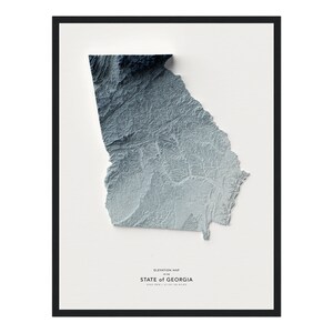 Georgia Map, Elevation Map Print, Map Artwork, Georgia Landscape ...