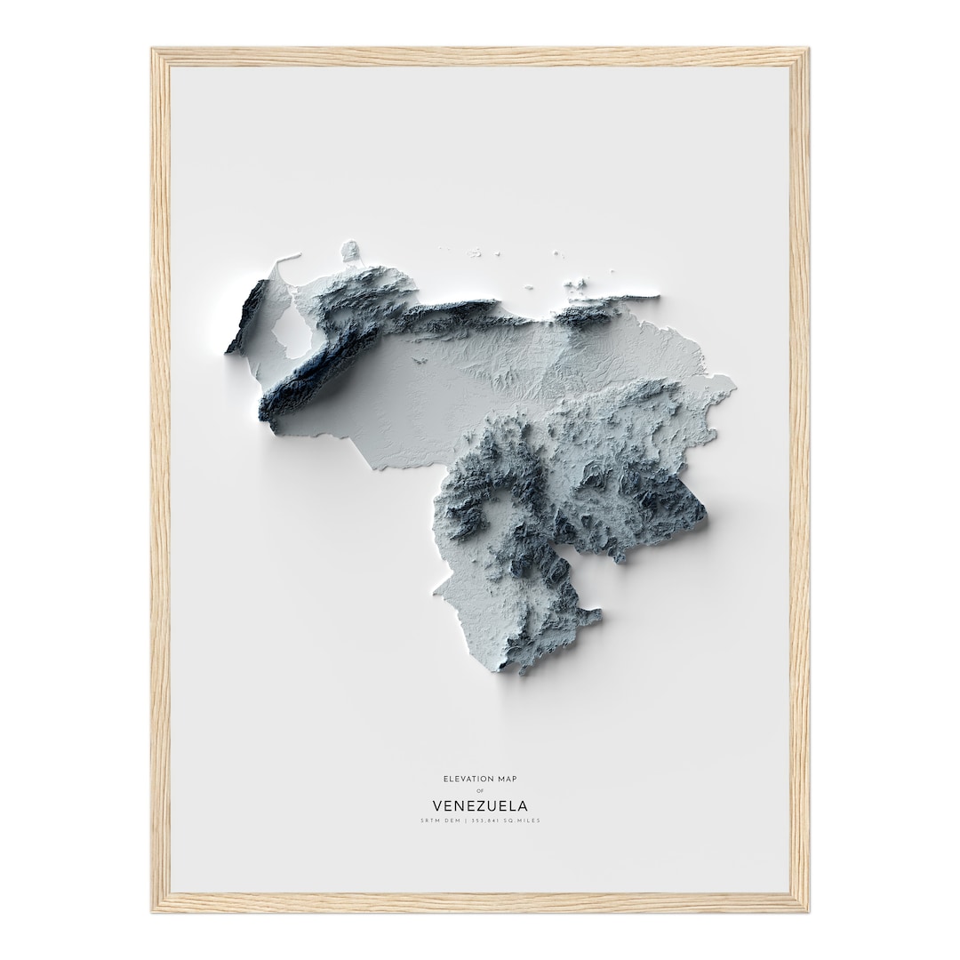 Venezuela Map, Elevation Map Print, Map Artwork, Venezuela Landscape ...