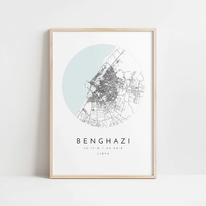 Benghazi City Map: Modern Wall Art Prints (matte Paper, Various Sizes ...