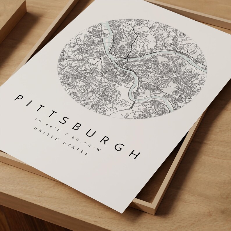 Pittsburgh Map Poster: Modern Minimalist City Art (8x10 to 24x36 Inches ...