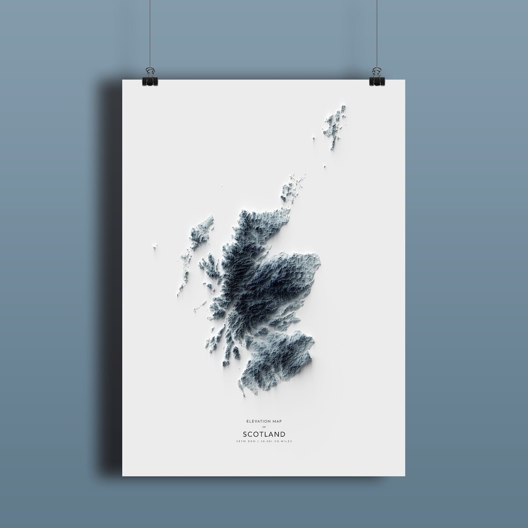 Scotland Map, Elevation Map Print, Map Artwork, Scotland Landscape ...
