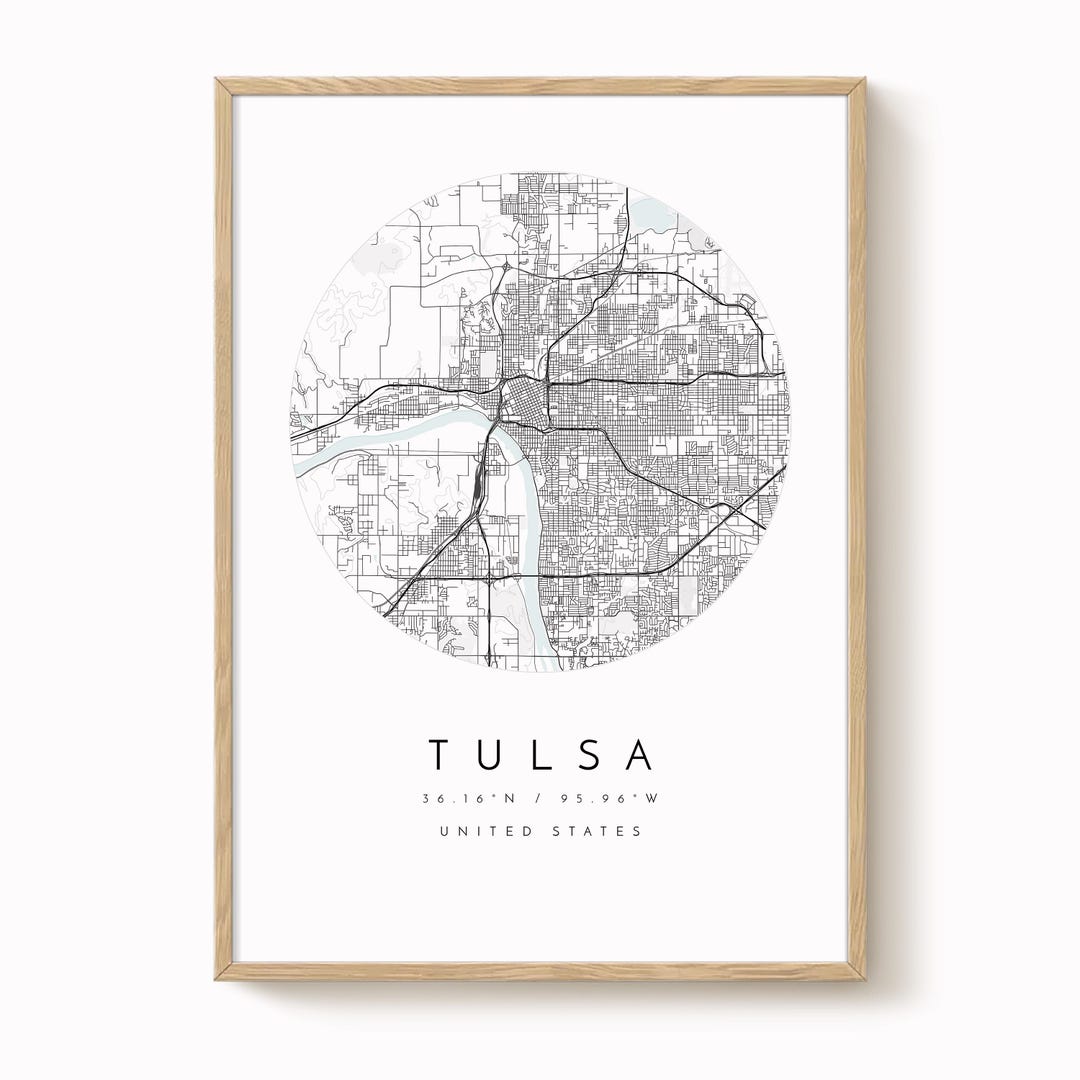 Tulsa Wall Art Map - Simple Pale Blue and Grey City Print - Etsy
