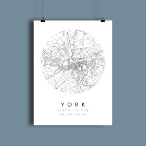 York Map, York, Pennsylvania, City Map, Home Town Map, York Print, Wall ...