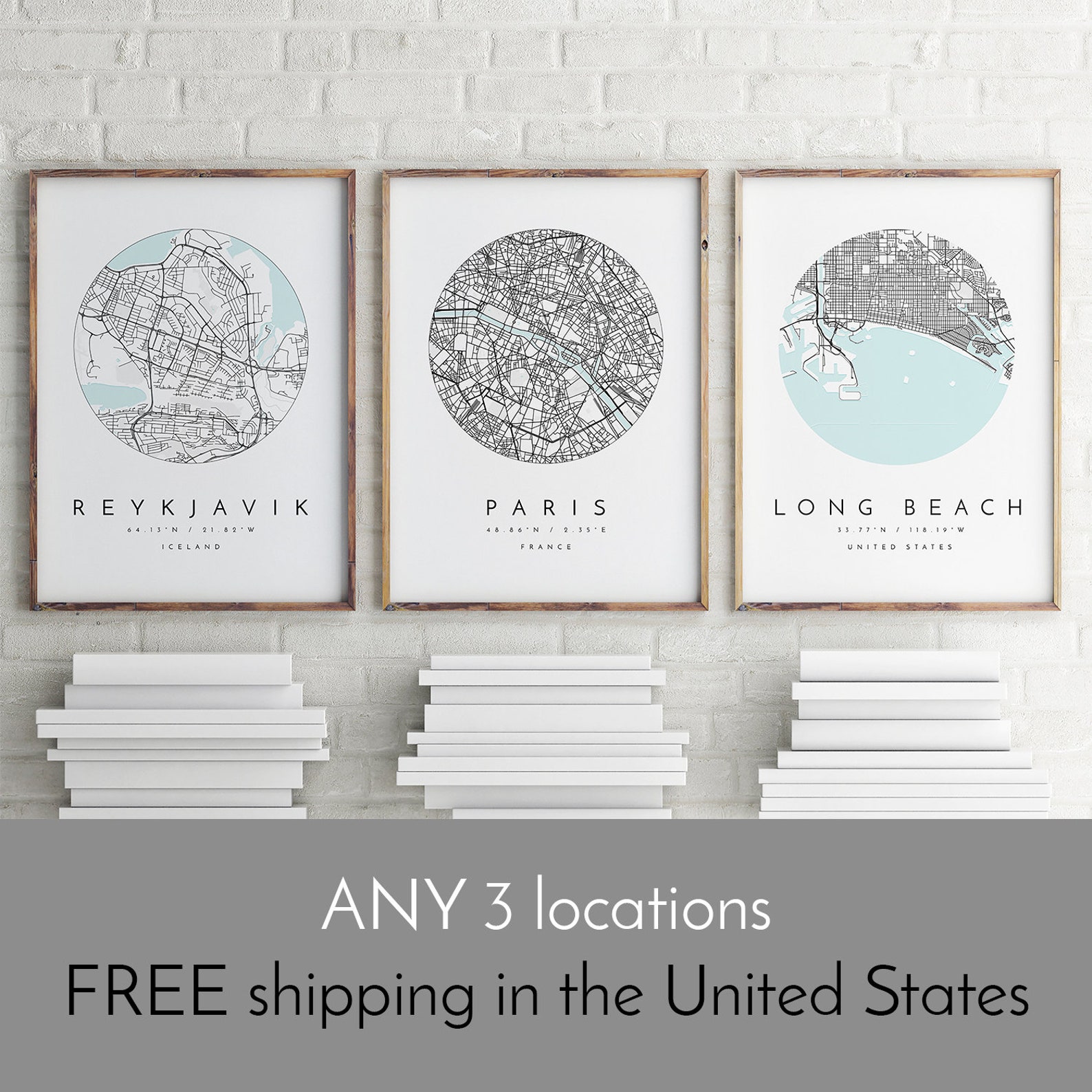 Personalized Map Print Set of Three Map Prints Custom - Etsy