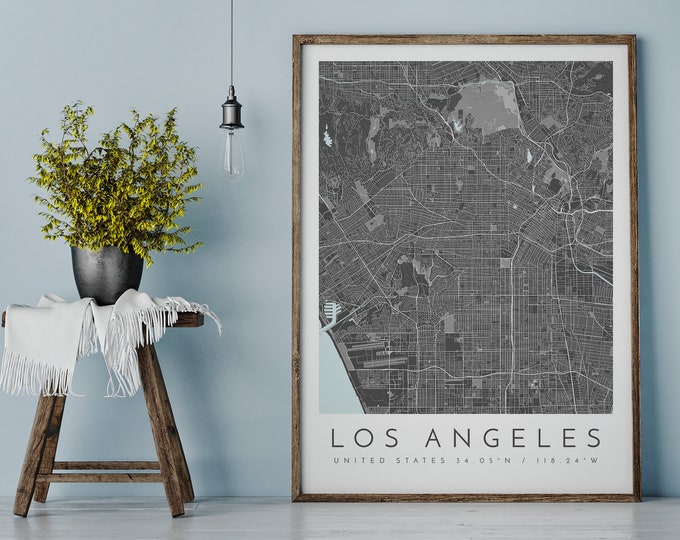 Los Angeles Map Minimalist Map Los Angeles Print Los - Etsy