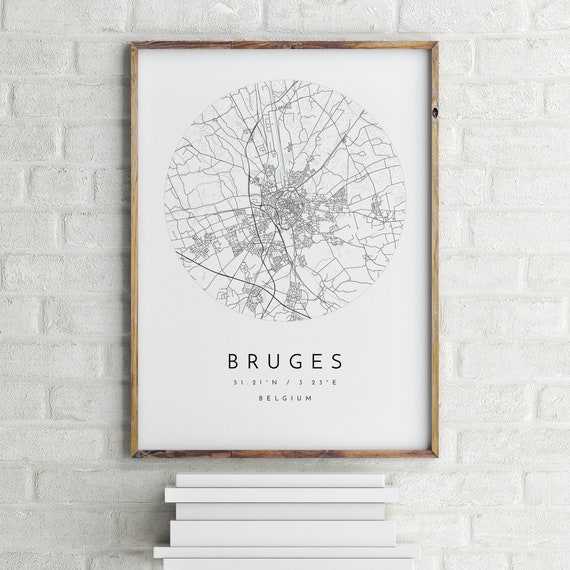 Mapa de Brujas Brujas Bélgica Mapa de la ciudad Mapa de la | Etsy