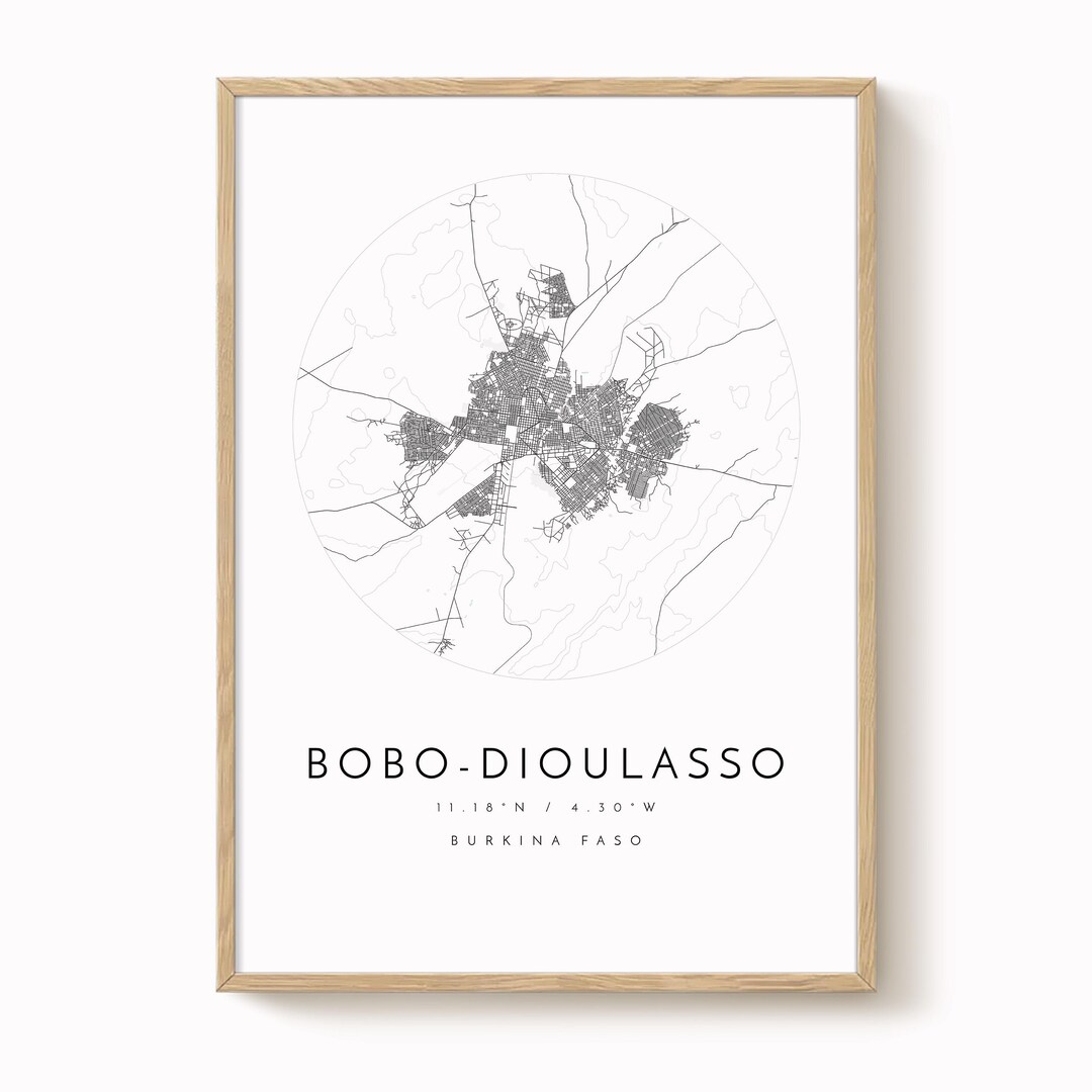 Bobo-dioulasso City Map Print: Minimalist Blue and Grey Wall Art - Etsy