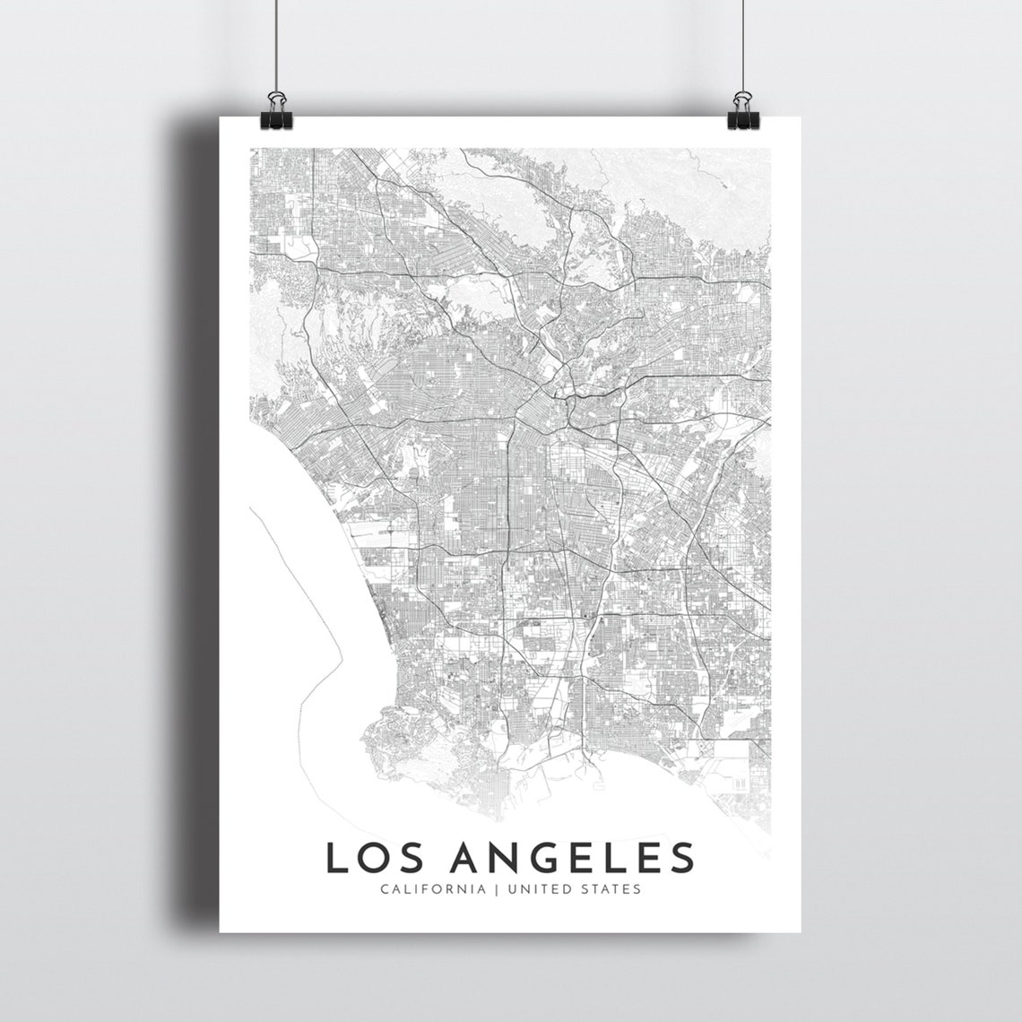 Town Map Poster Los Angeles Minimalist Map Los Angeles wall | Etsy