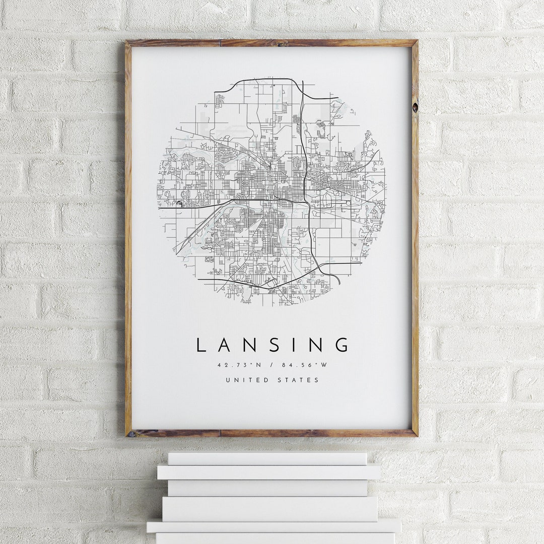 Lansing Map, Lansing Poster, Lansing Map Poster, Lansing Art, Map of ...