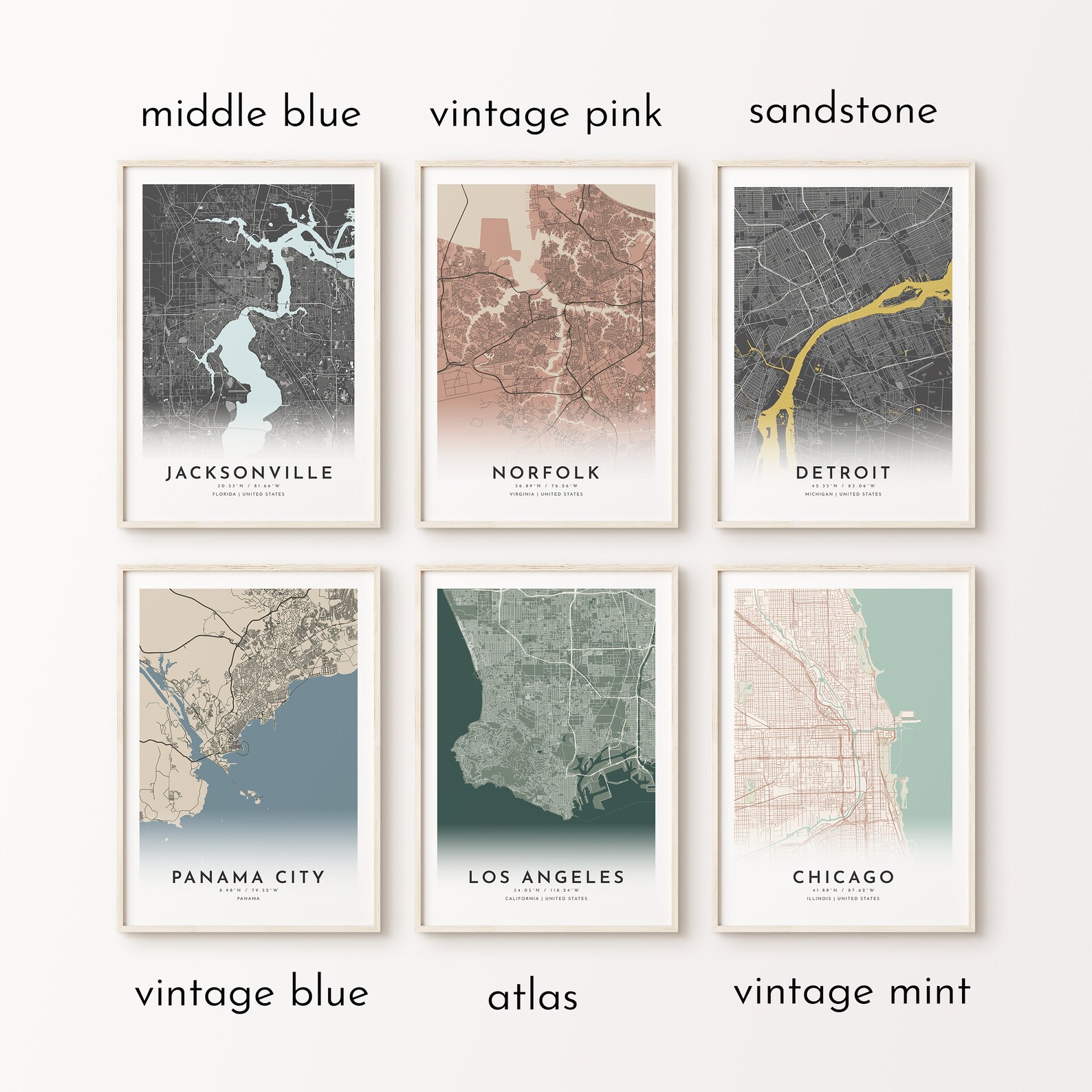 Personalized Map Print, Set of Four, Map Prints, Custom Locations, City ...