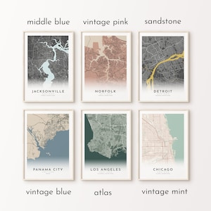 Personalized Map Print, Set of Four, Map Prints, Custom Locations, City ...