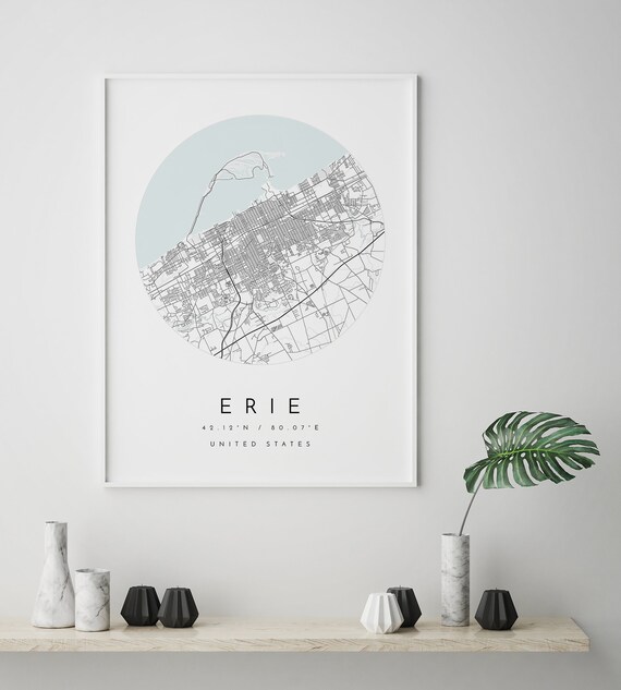 Erie Map Erie Pennsylvania City Map Home Town Map Erie | Etsy
