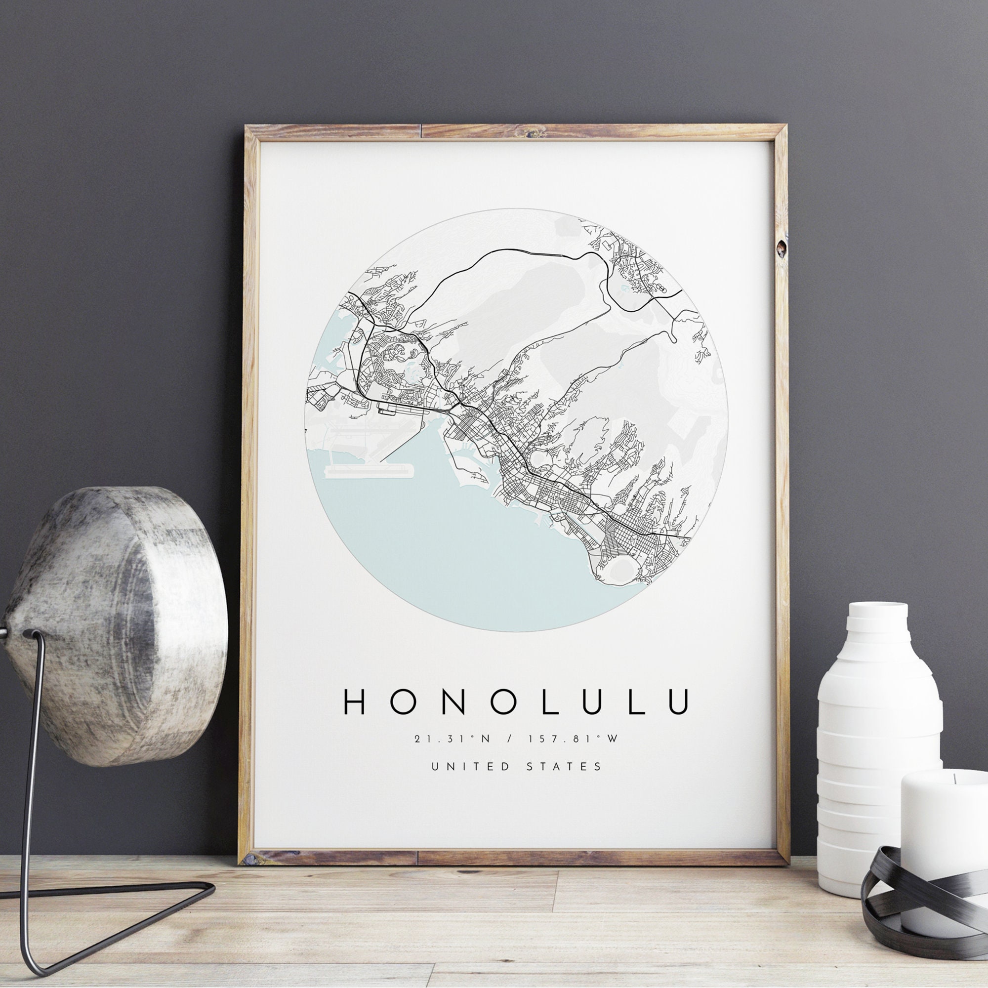 Honolulu Map Minimalist Map Honolulu Print Honolulu Poster | Etsy UK