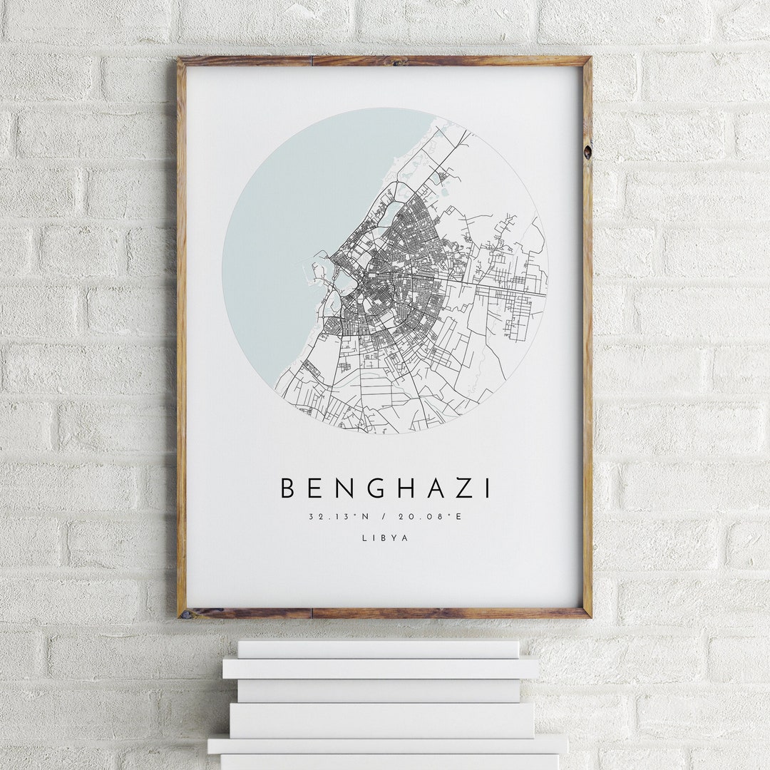 Benghazi Map, Benghazi, Libya, City Map, Home Town Map, Benghazi Print ...