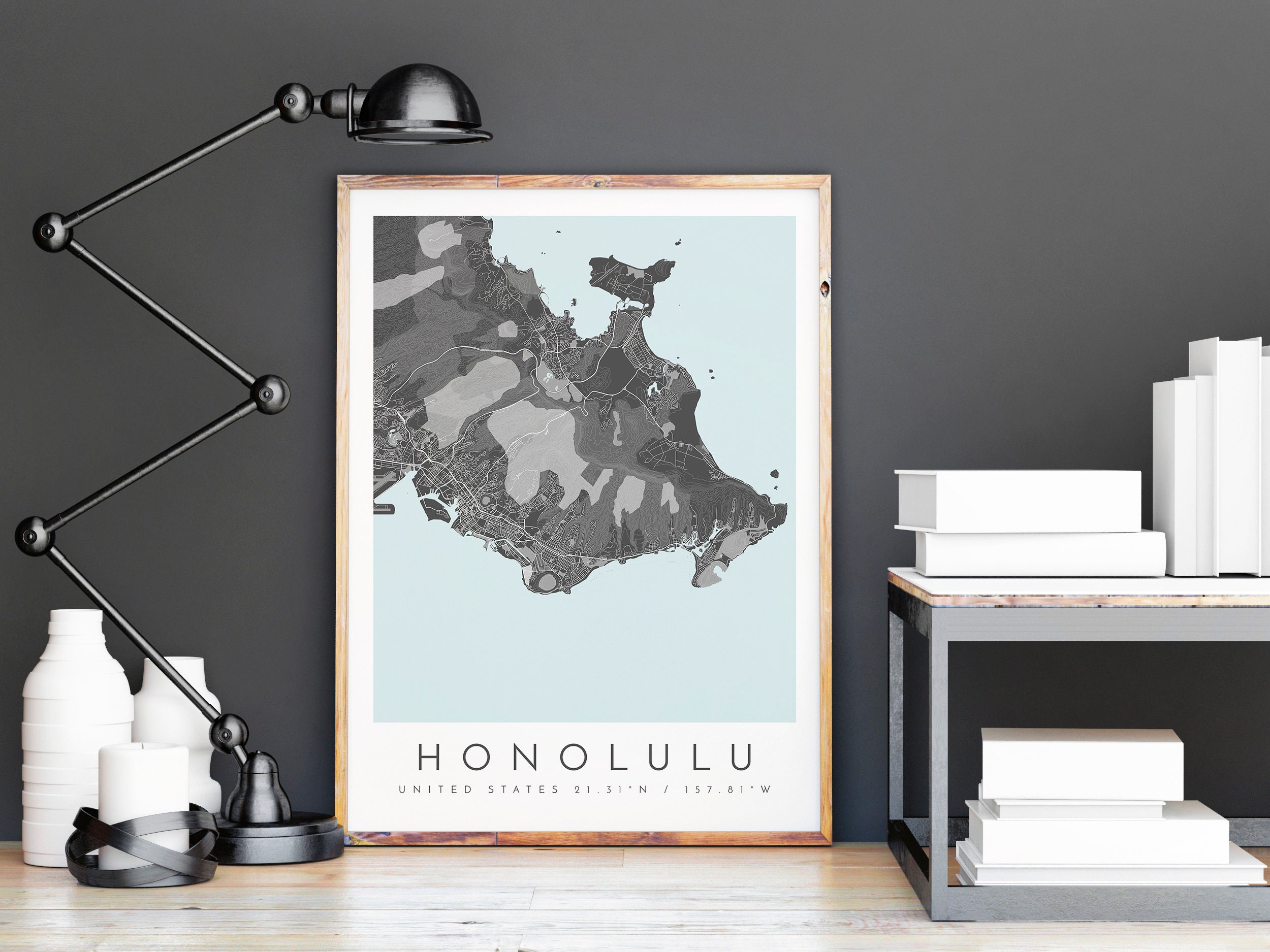 Honolulu map Honolulu Oahu city map print map poster map | Etsy