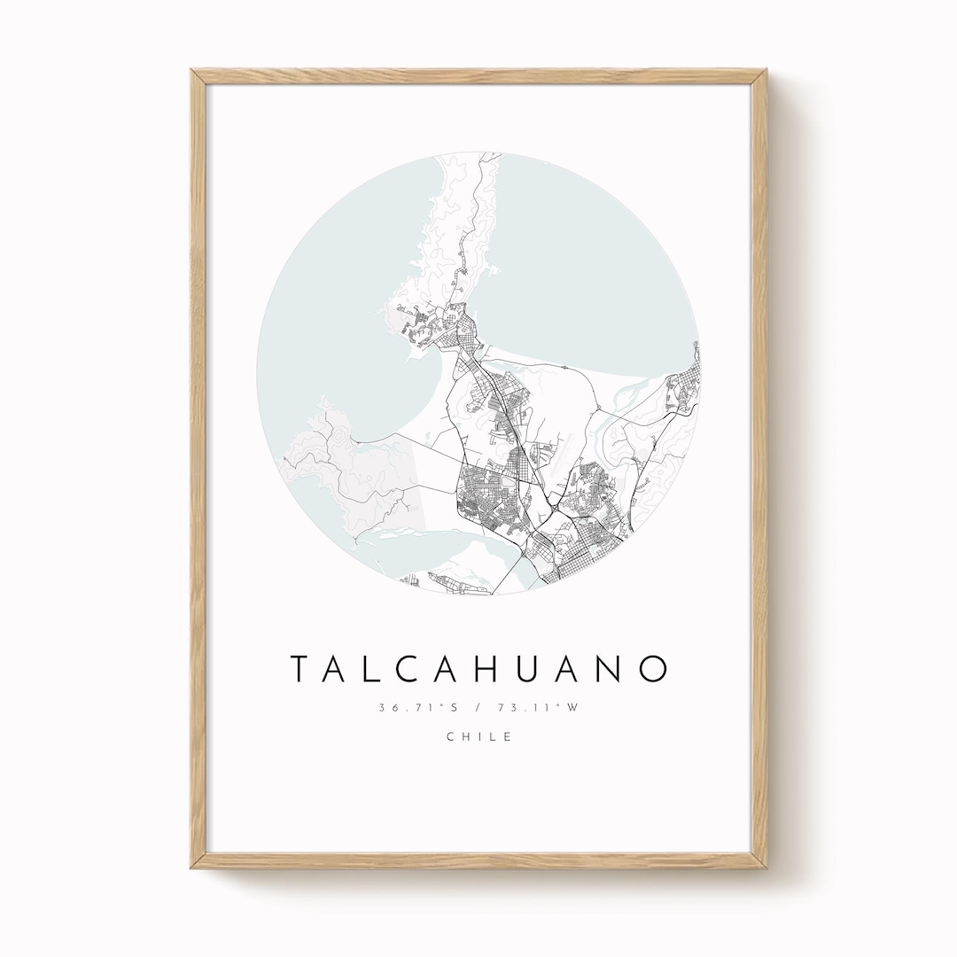 Talcahuano City Map Print, Minimalist Blue Grey Art (multiple Sizes ...