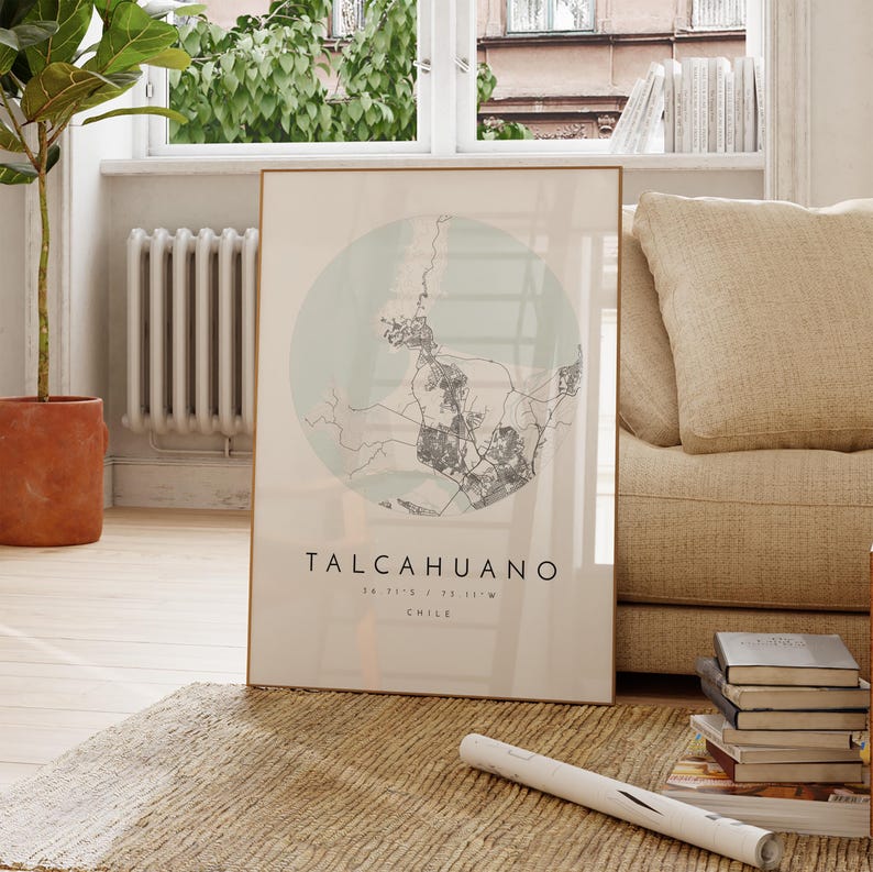 Talcahuano City Map Print, Minimalist Blue Grey Art (multiple Sizes ...