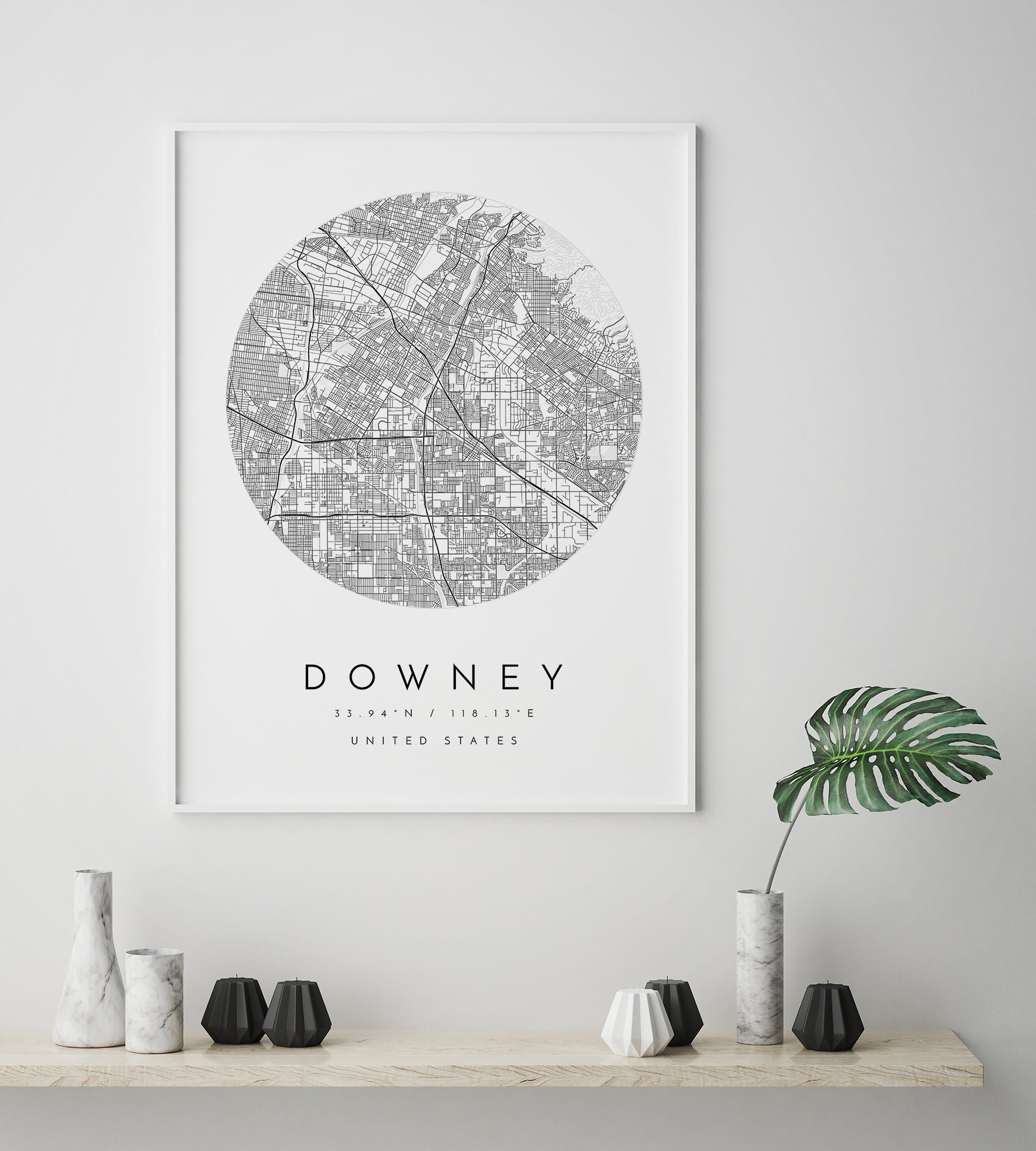 Downey Map Downey California City Map Home Town Map | Etsy