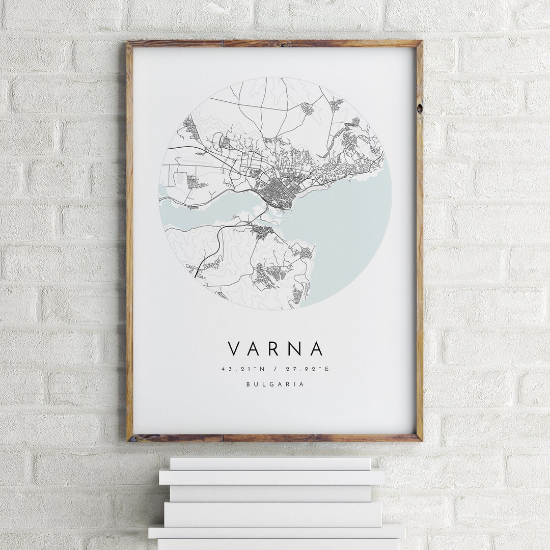Mapa de Varna, Varna, Bulgaria, Mapa de la ciudad, Mapa de la ciudad natal, Impresión de Varna ...