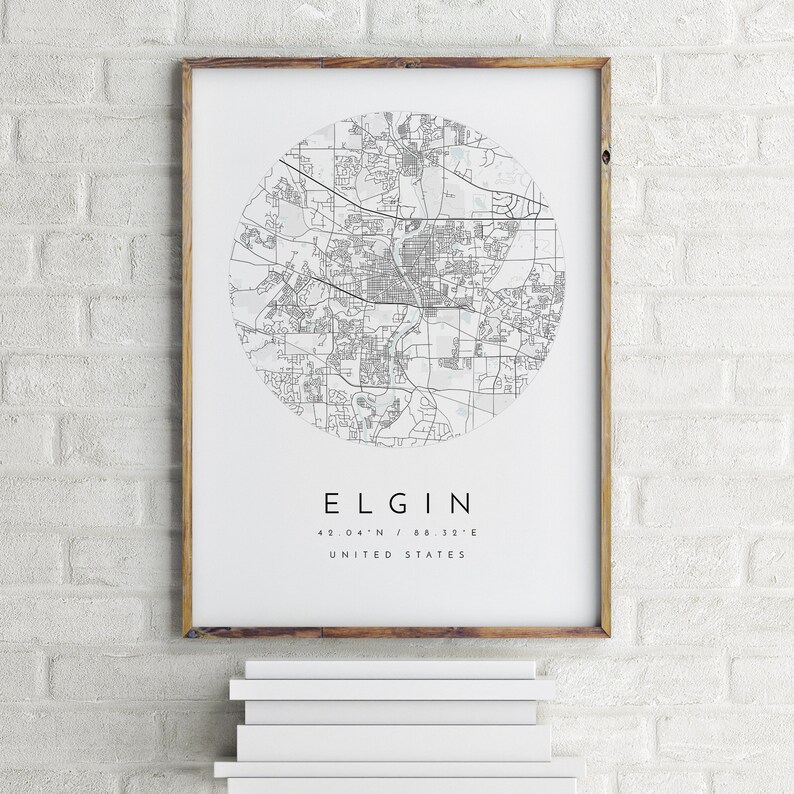 Elgin Map Elgin Illinois City Map Home Town Map Elgin - Etsy
