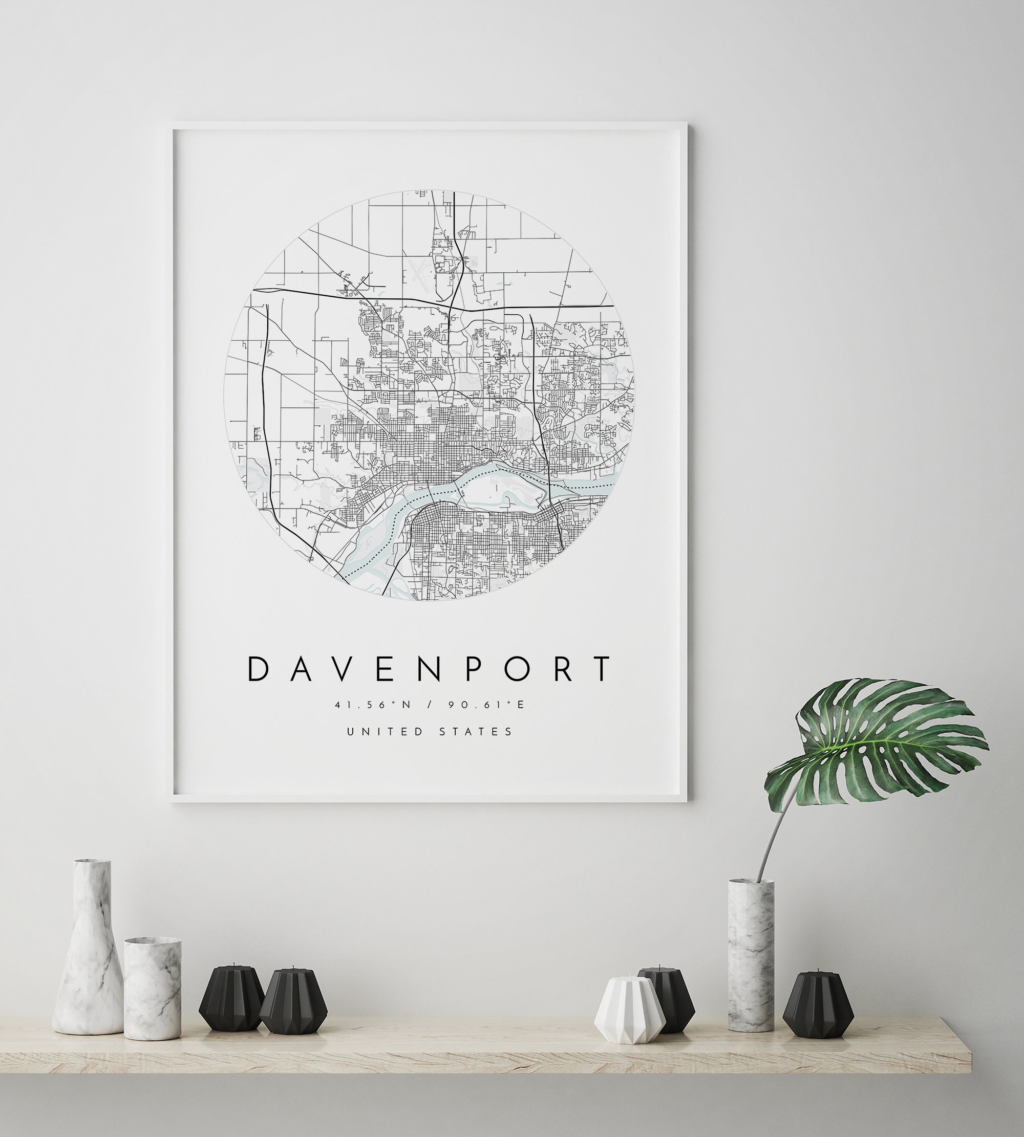 Davenport Map Davenport Iowa City Map Home Town Map - Etsy