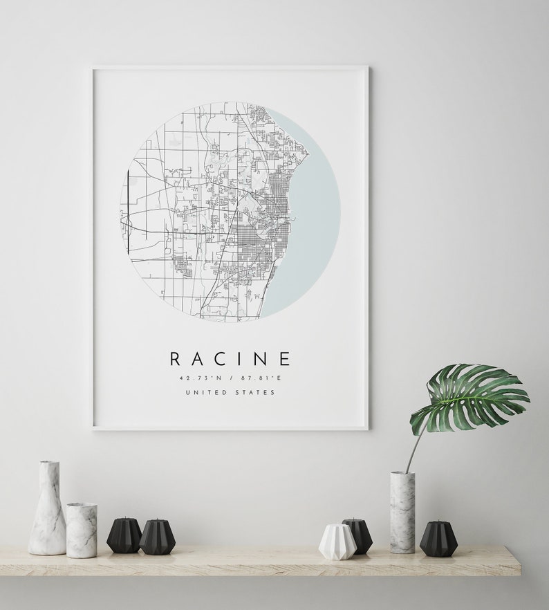 Racine Map Racine Wisconsin City Map Home Town Map Racine - Etsy
