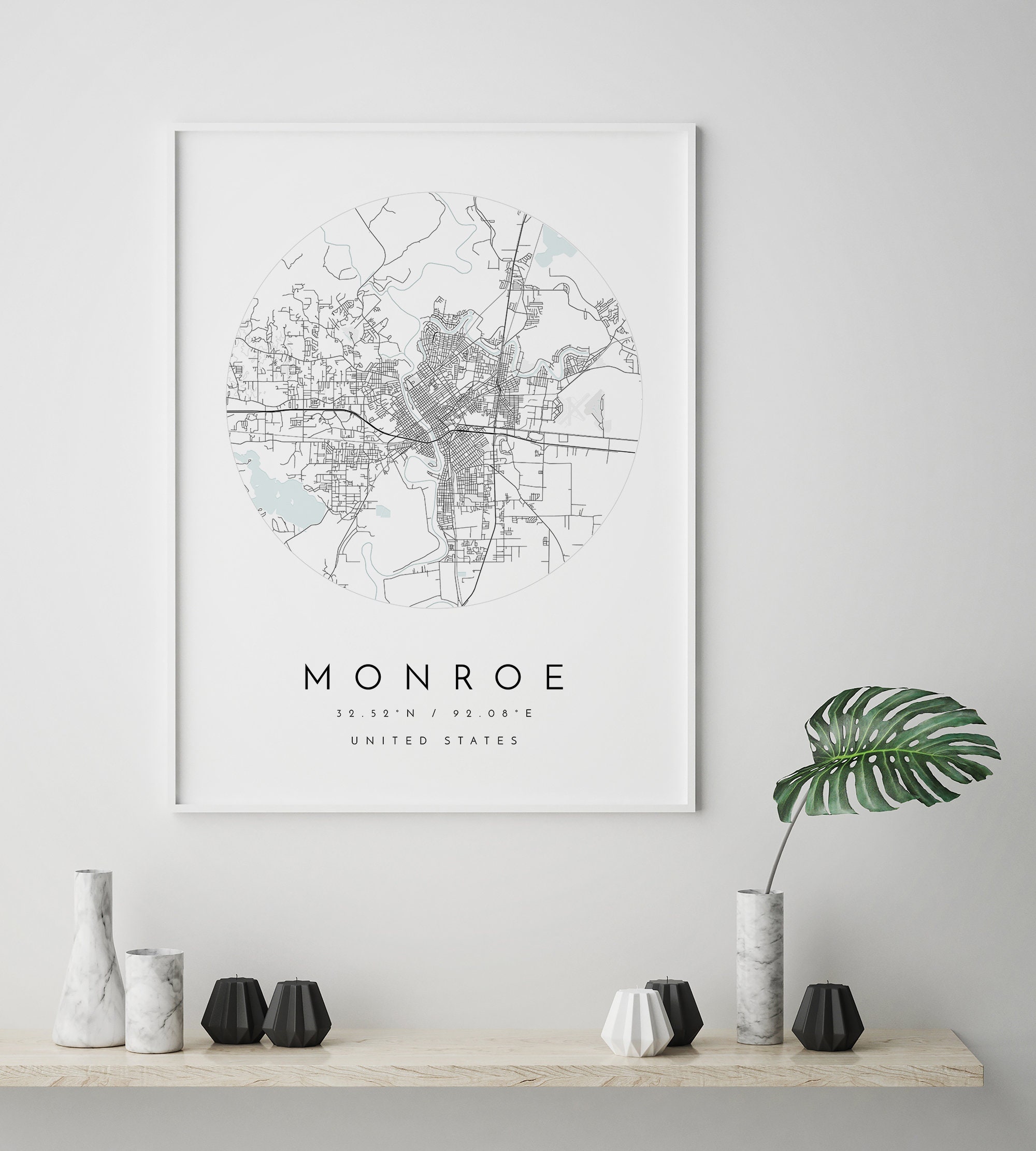 Monroe Map Monroe Louisiana City Map Home Town Map Monroe - Etsy