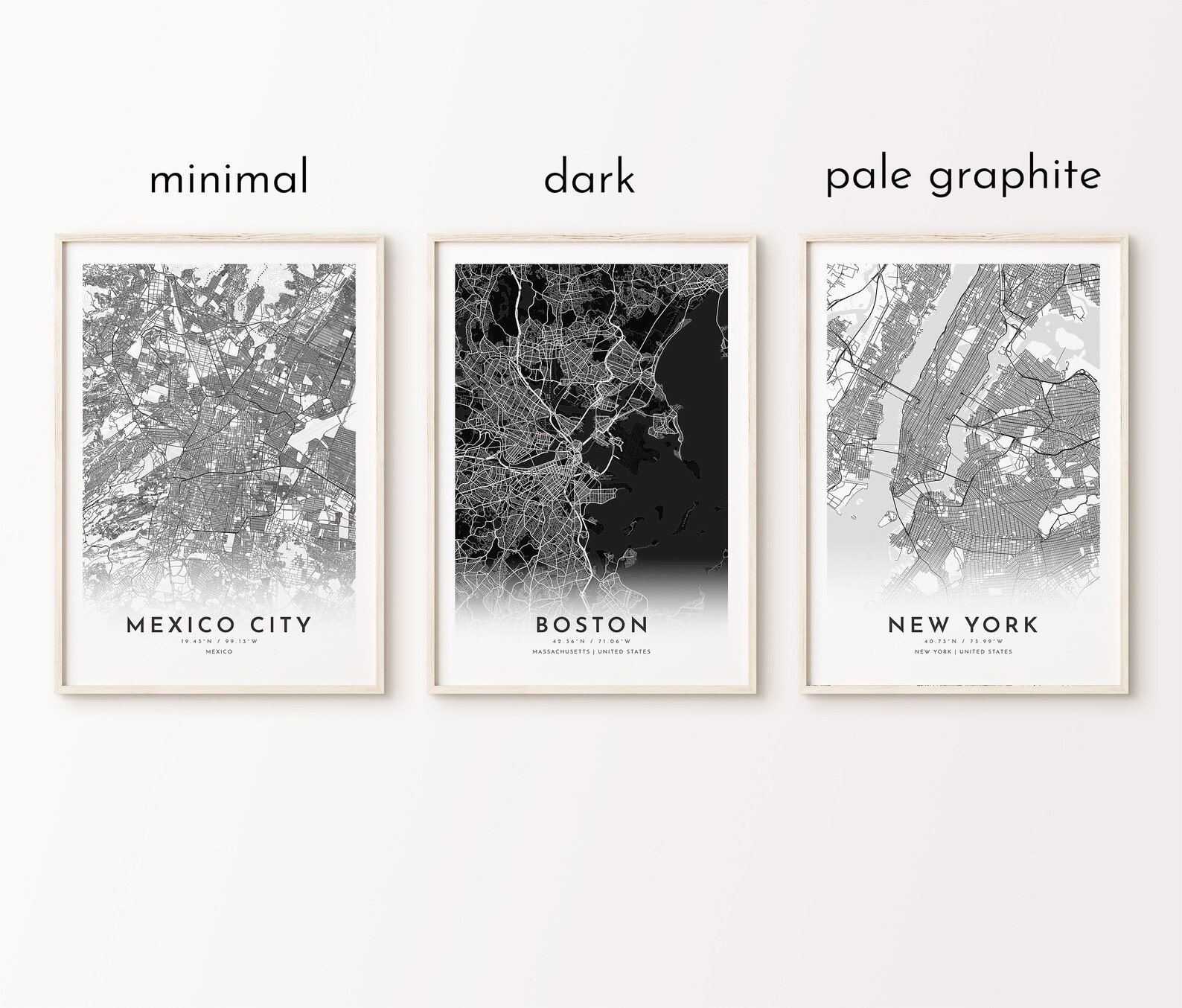 Personalized Map Print, Set of Four, Map Prints, Custom Locations, City ...
