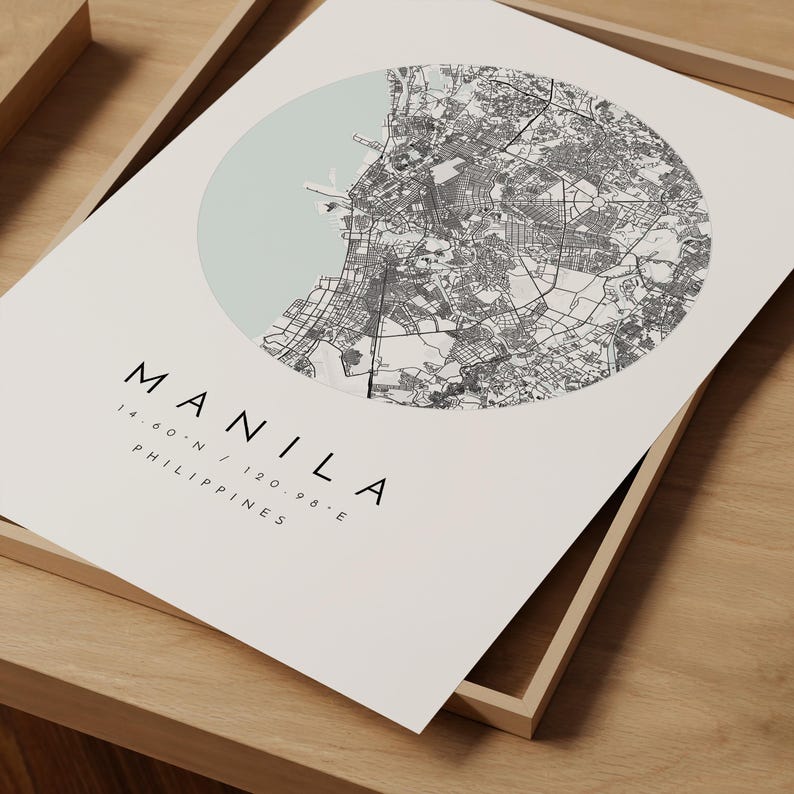 Manila City Map Print - Soft Blue and Grey Minimalist Design - Etsy