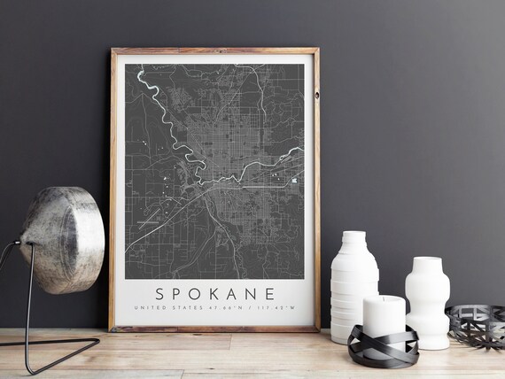 Spokane Map Spokane Washington City Map Print Map Poster | Etsy