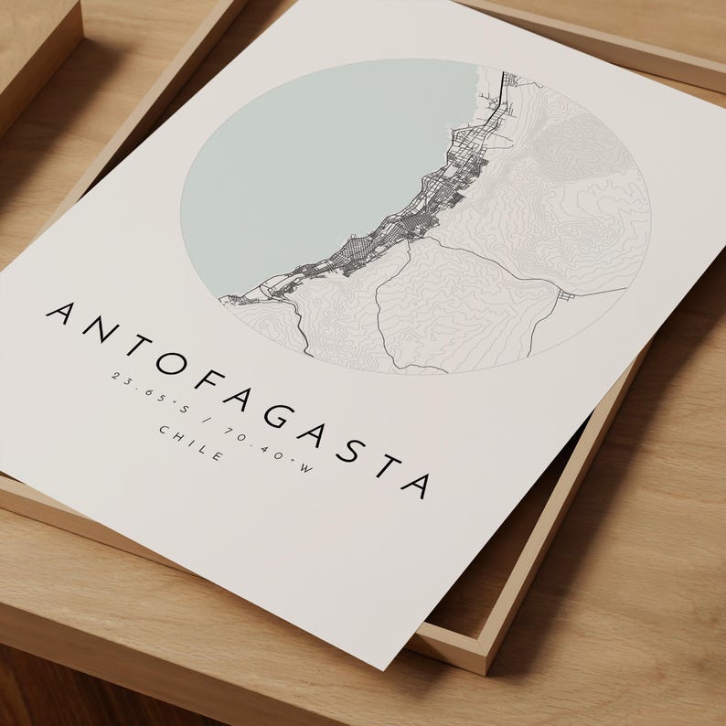 Antofagasta Wall Art Map - Clean Modern Design in Soft Blues - Etsy