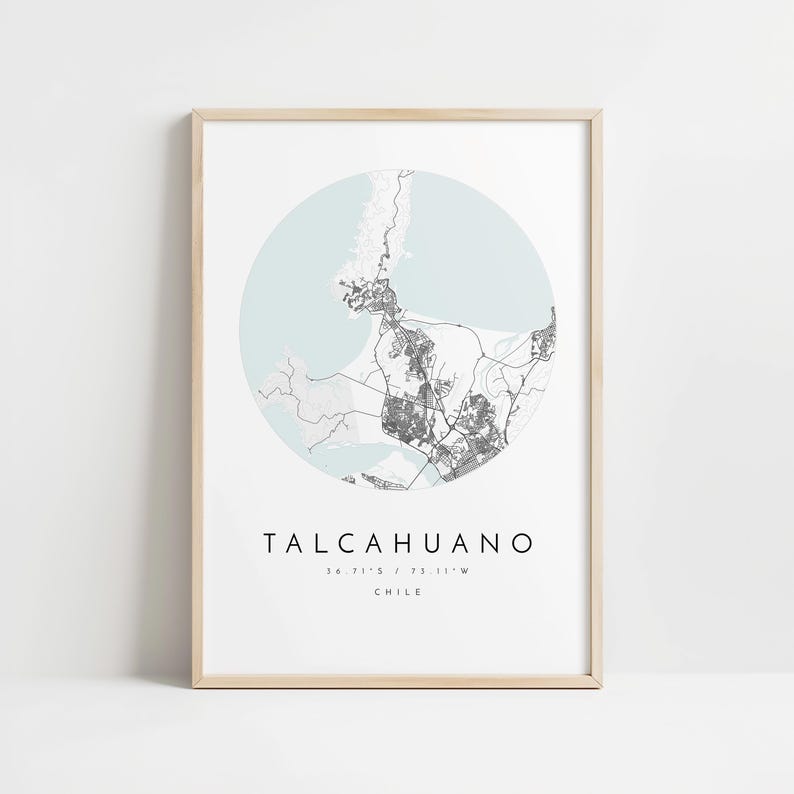 Talcahuano City Map Print, Minimalist Blue Grey Art (multiple Sizes ...