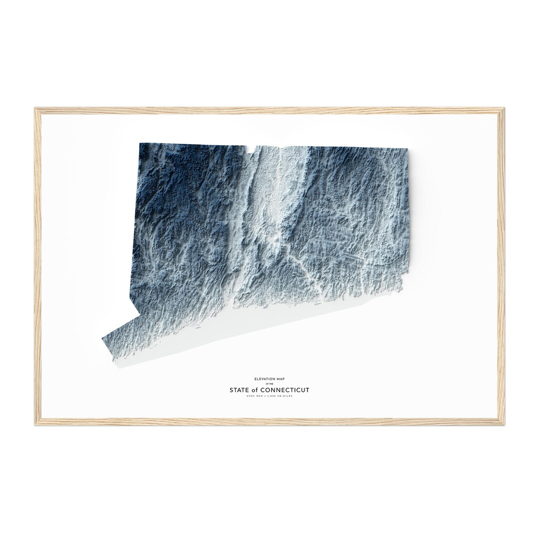 Connecticut Map, Elevation Map Print, Map Artwork, Connecticut ...