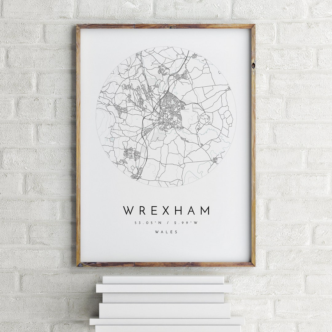 Wrexham Map, Wrexham, Wales, City Map, Home Town Map, Wrexham Print ...