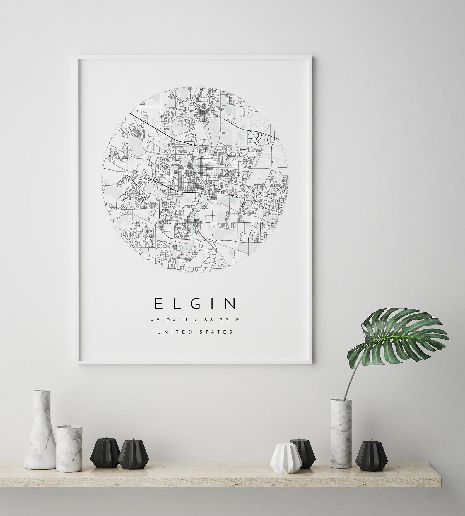 Elgin Map Elgin Illinois City Map Home Town Map Elgin - Etsy